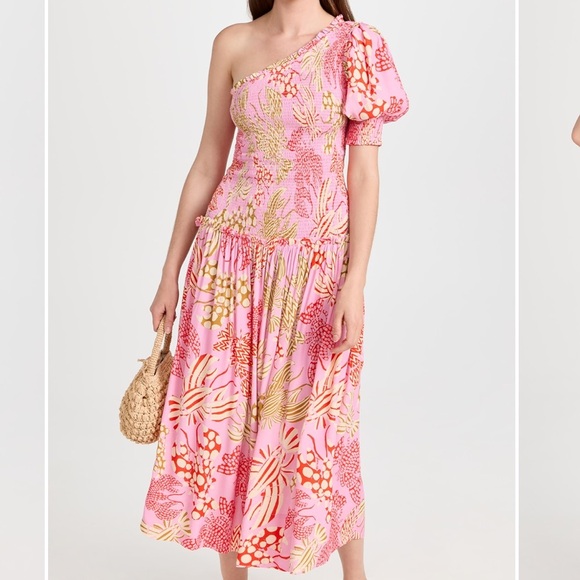 FARM Rio | Dresses | Farm Rio One Shoulder Smocked Pink Mixed Lobsters ...